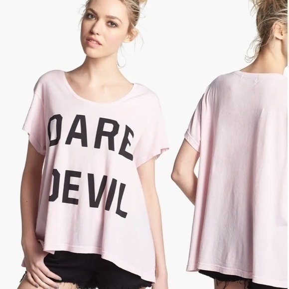 Wildfox | Tops | Wildfox Pink Asymmetrical Dare Devil Tee | Poshmark